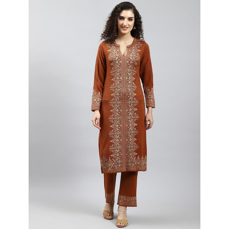 Buy Monte Carlo Rust Self Design Mandarin Collar Kurta And Lower Set