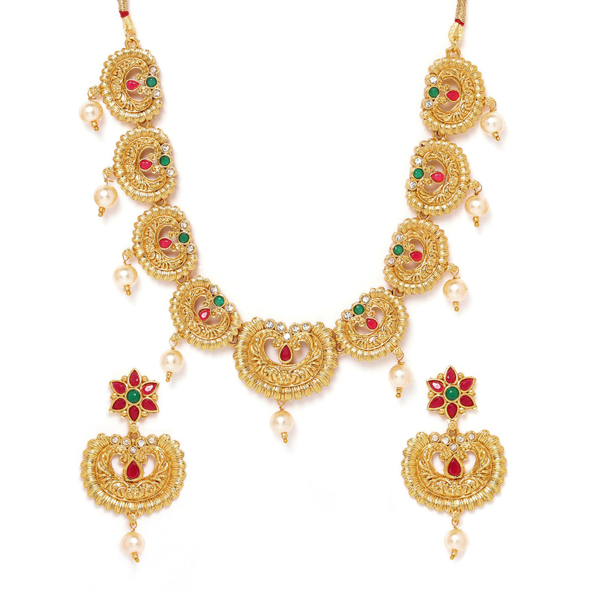 Buy Zaveri Pearls Green And Pink Stones Traditional Pearls Choker