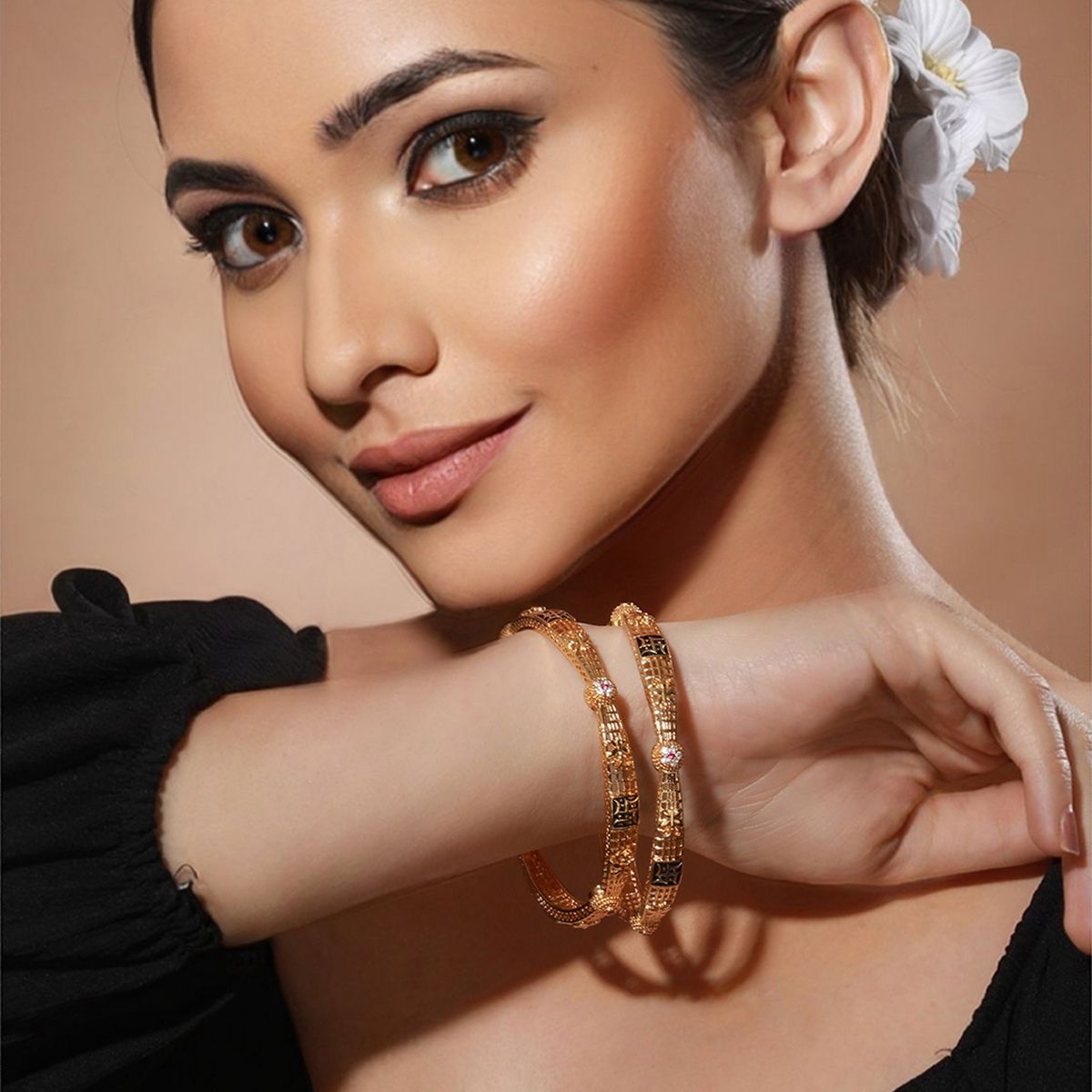 Priyaasi Swastik Floral Designer Gold-plated Bangle Set Of 2: Buy ...