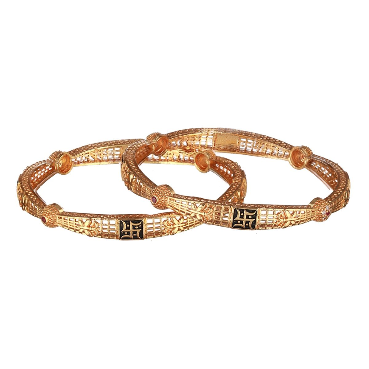 Priyaasi Swastik Floral Designer Gold-plated Bangle Set Of 2: Buy ...