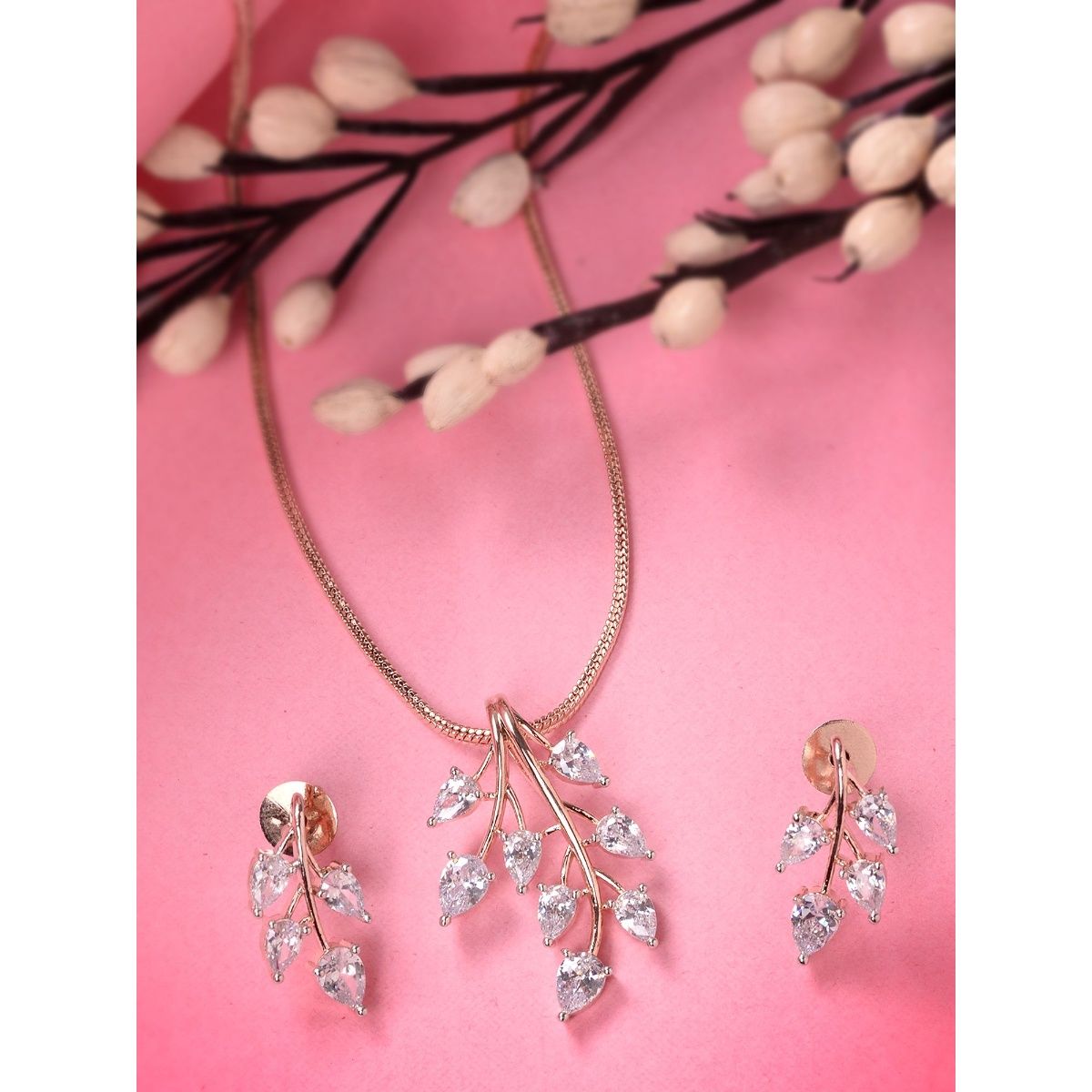 Saraf RS Jewellery Rose Gold Plated White Ad Studded Leaf Design Locket ...