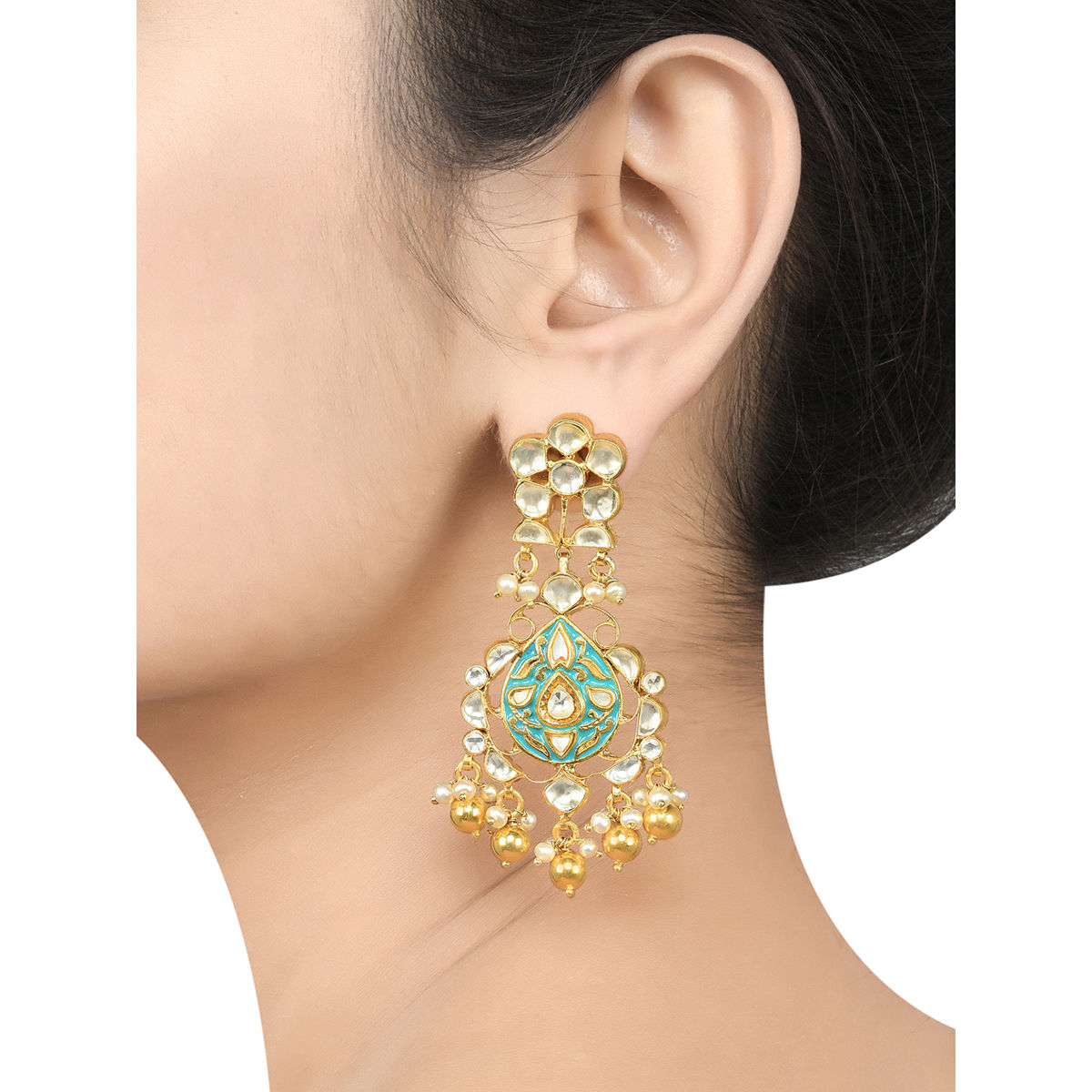 Buy Tribe Amrapali Silver Gold Plated Apsara Floral Blue Enamel Ball ...
