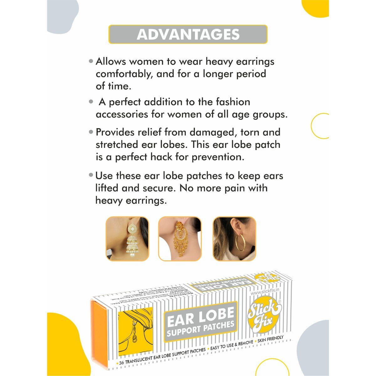 SlickFix Ear Lobe Tape-Invisible Ear Lobe Support Patch (Pack Of - 72 ...