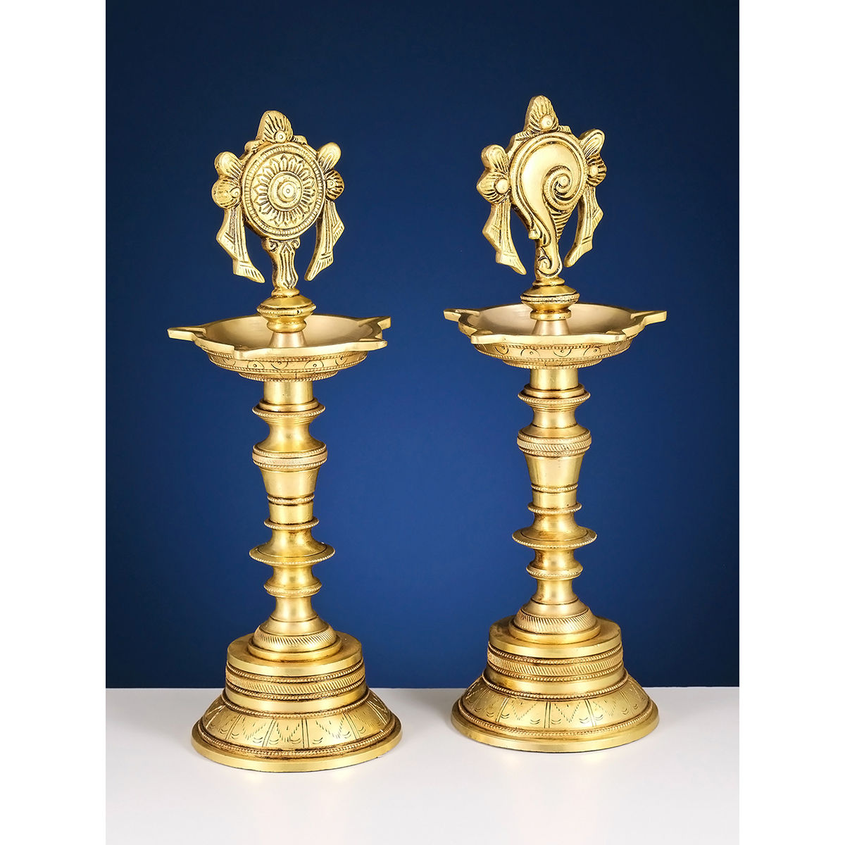 Buy Ekaa Handicrafts Shankh Chakra Oil Diya Lamp Brass- Symbol Of Lord ...