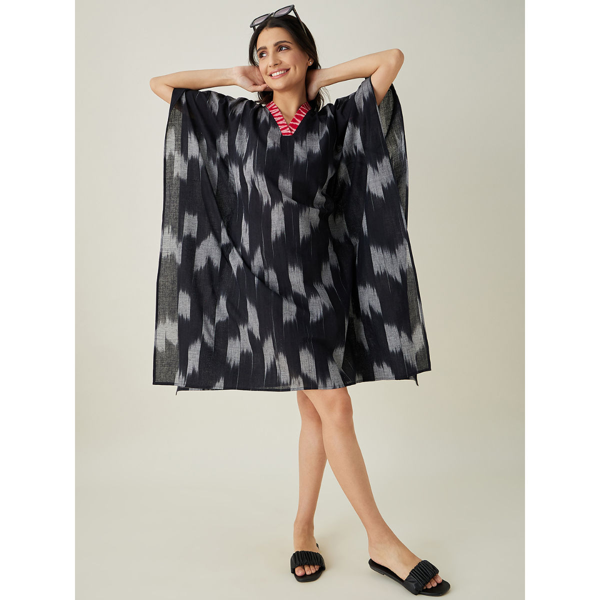 Buy The Kaftan Company Black Handloom Ikat Weave Cotton Kaftan Online