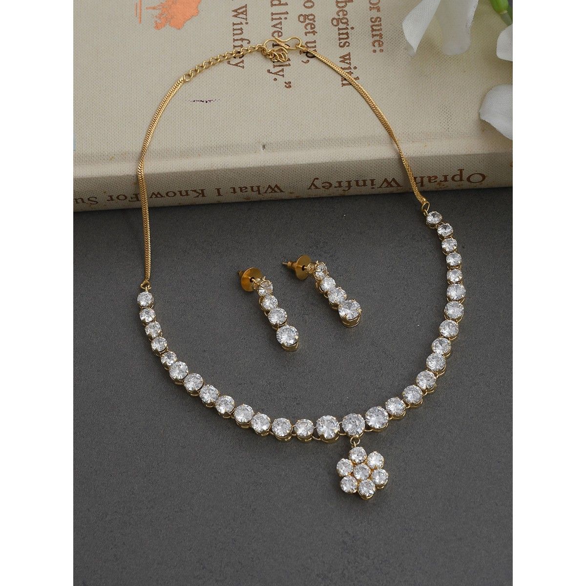 Buy Silvermerc Designs American Diamond Solitaire Single line Necklace ...