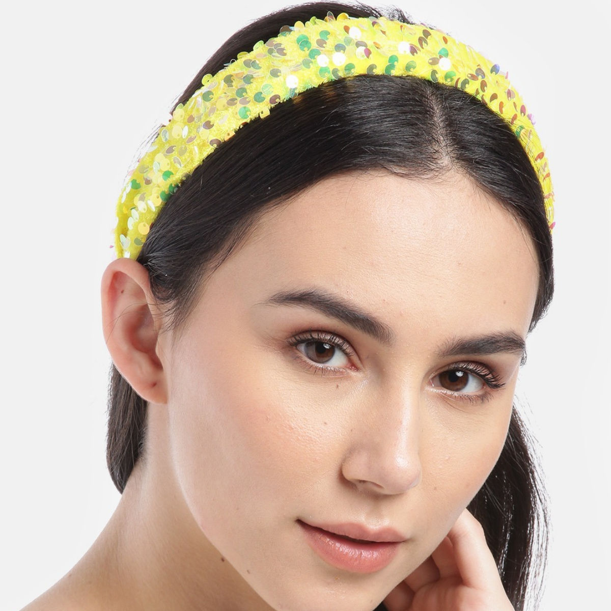 Blueberry Yellow Sequin Embellished Velvet Hair Band: Buy Blueberry ...