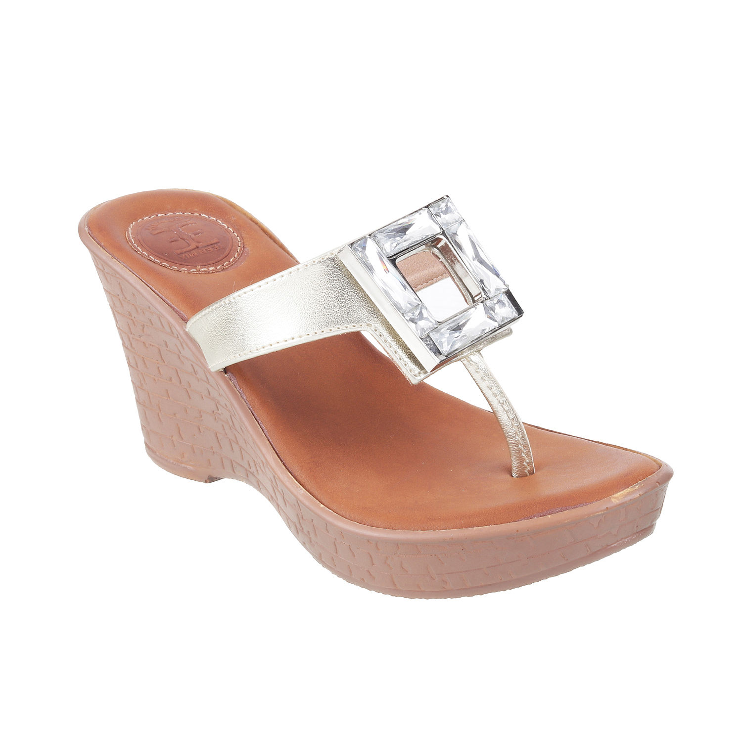 Buy CATWALK Gold Chunk Stone Embellished Wedges Online