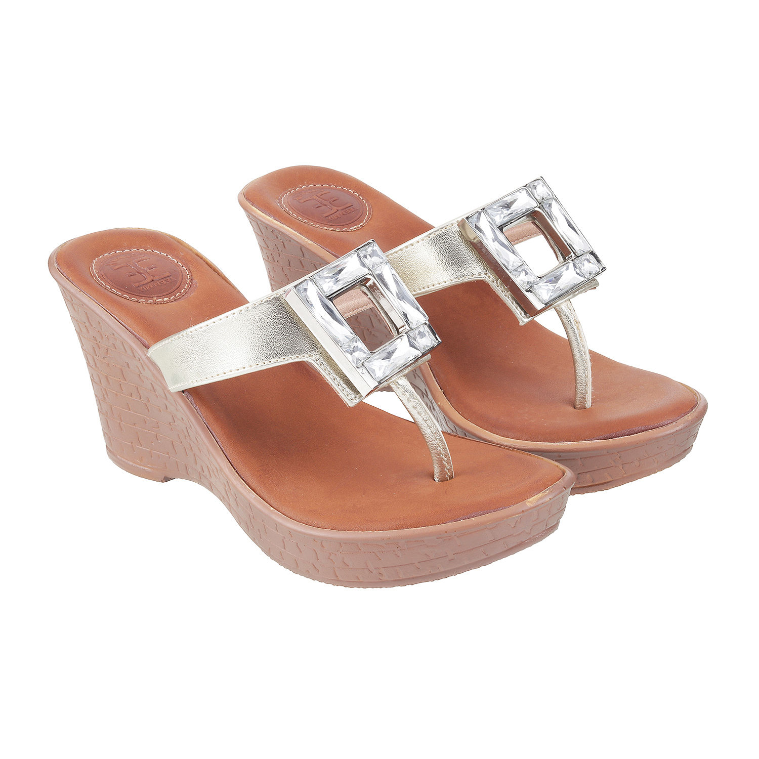Buy CATWALK Gold Chunk Stone Embellished Wedges Online
