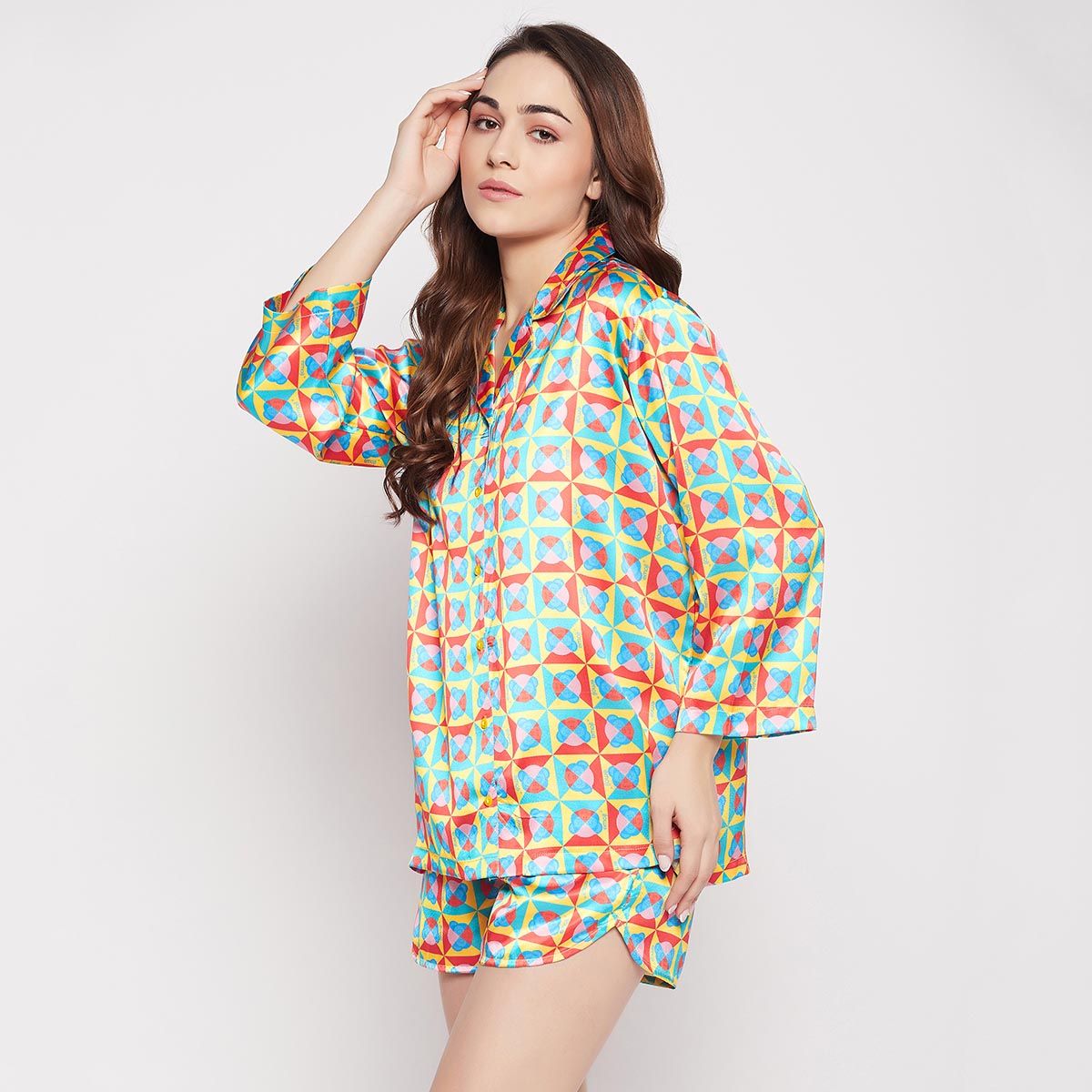 Clovia Printed 3 Piece Nightwear Set - Satin -Multi-Color: Buy Clovia ...