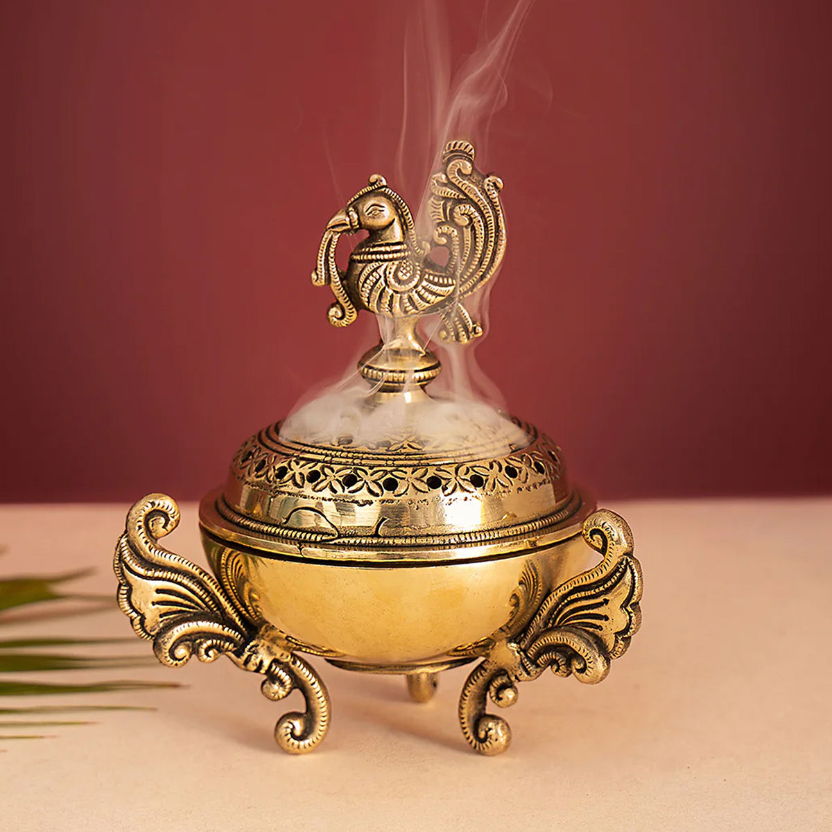 Buy DecorTwist Brass Dhoopdani Incense Burner with Peacock for Pooja ...