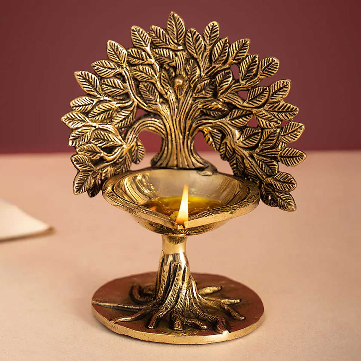 DecorTwist Brass Handcrafted Kalpvriksha Tree Diya Lamp: Buy DecorTwist ...