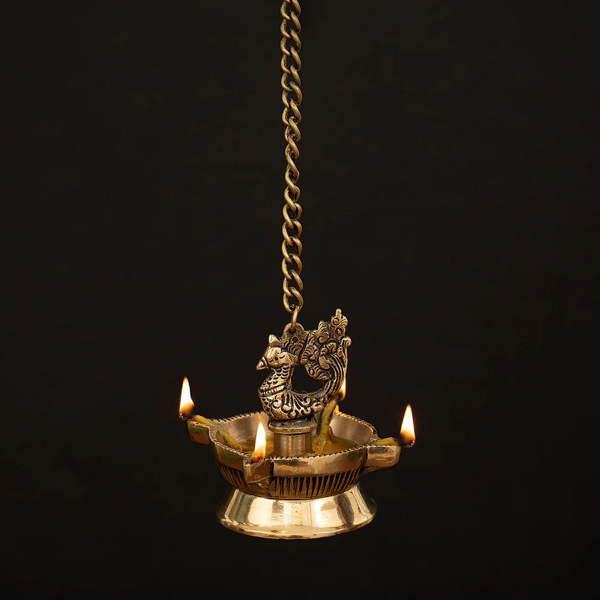 Buy DecorTwist Brass Annapakshi Peacock Hanging Diya with 4 Wick Online