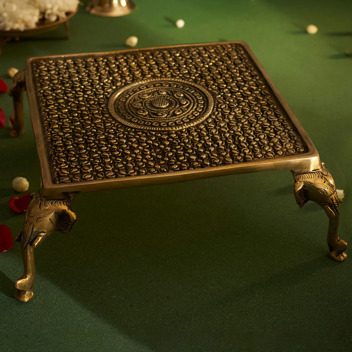 Buy DecorTwist Brass Elephant Leg Designer Puja Chowki (Pedestal) Online