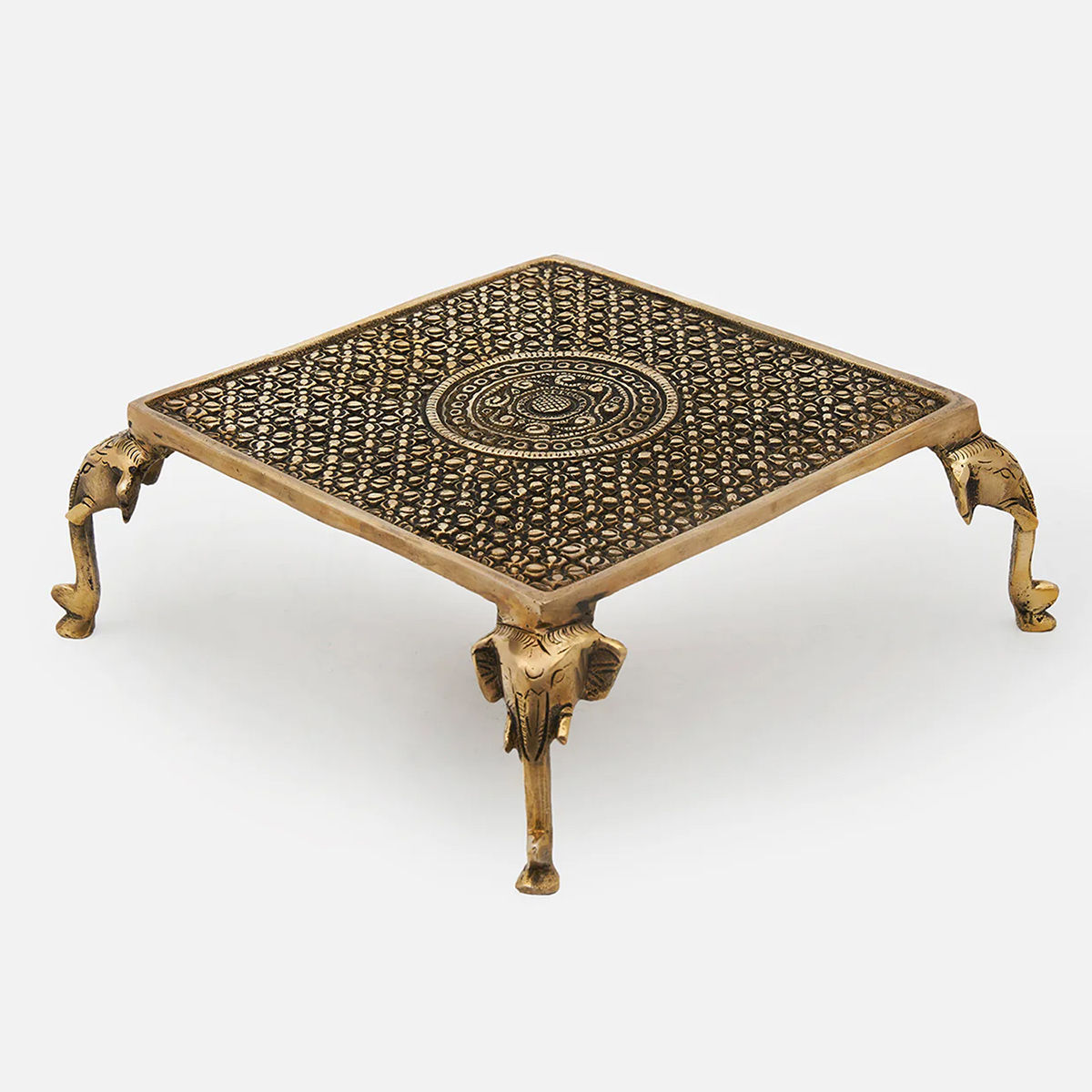 Buy DecorTwist Brass Elephant Leg Designer Puja Chowki (Pedestal) Online