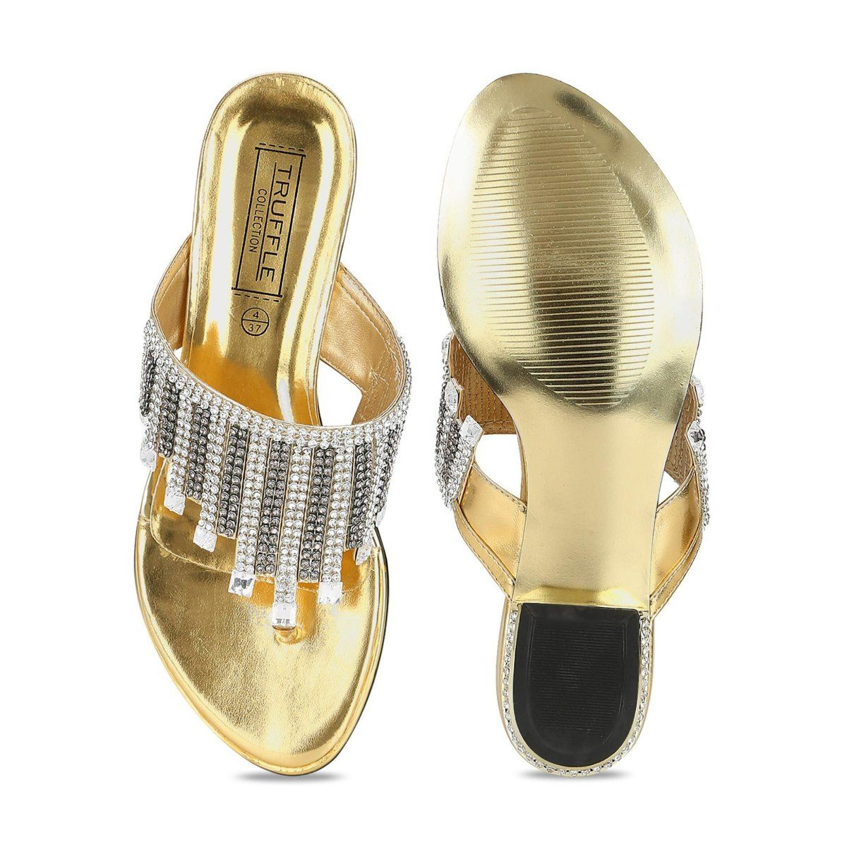 Buy Truffle Collection Gold Patent Slip On Diamante Sandals Online