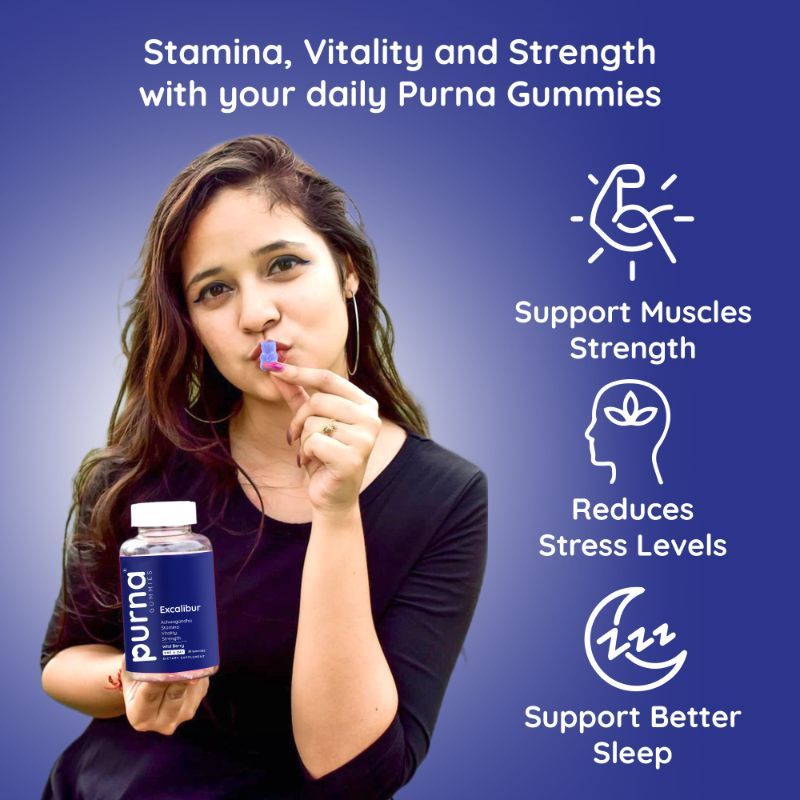 Purna Gummies Ashwagandha Wild Berry Flavour Gummies to Decrease Stress ...