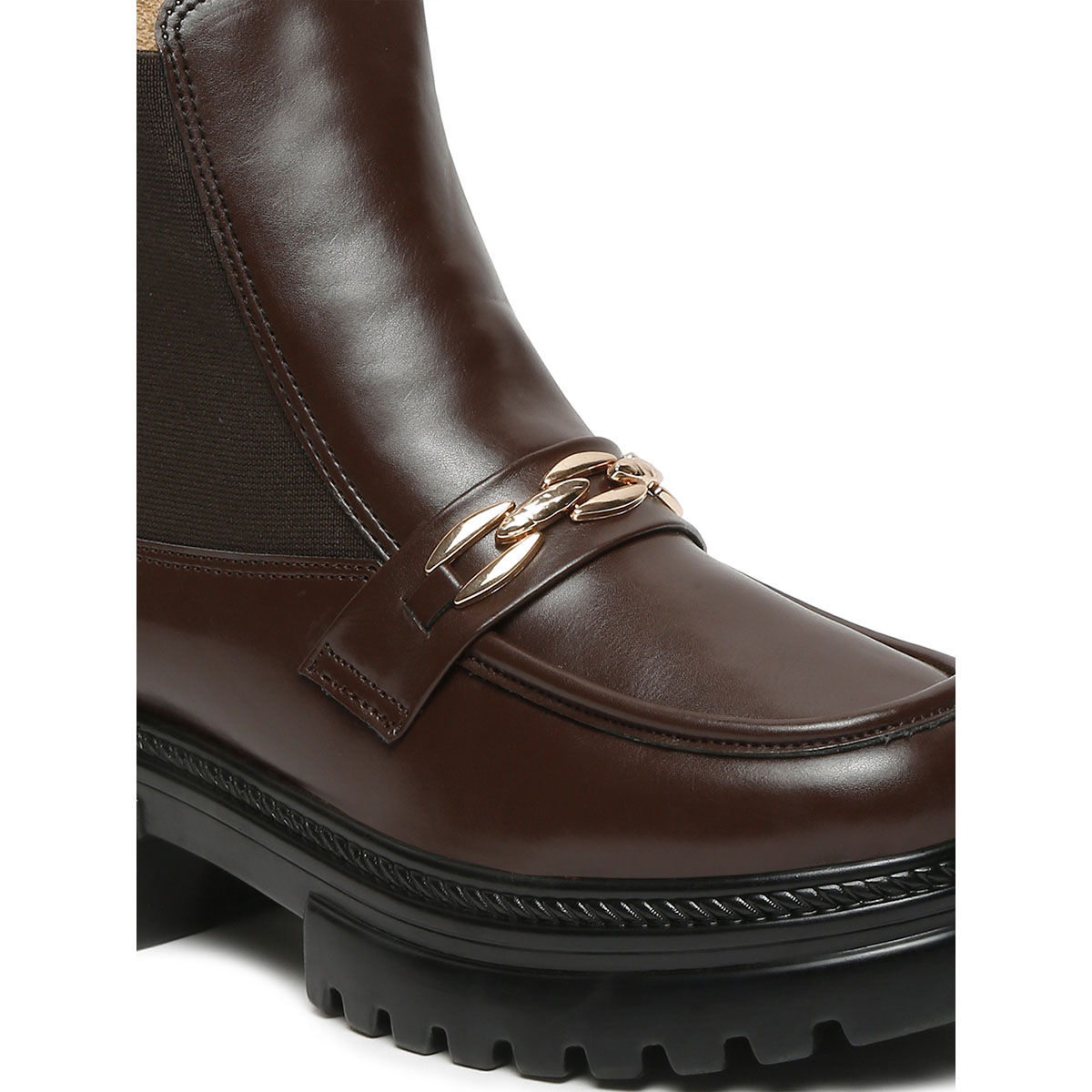 Buy VALIOSAA Brown Gold Chained Casual Chelsea Boots Online