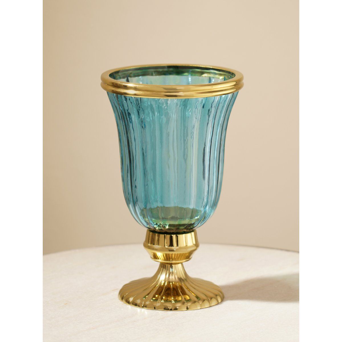 Buy Pure Home + Living Teal Glass Textured Hurricane with Stand (S) Online