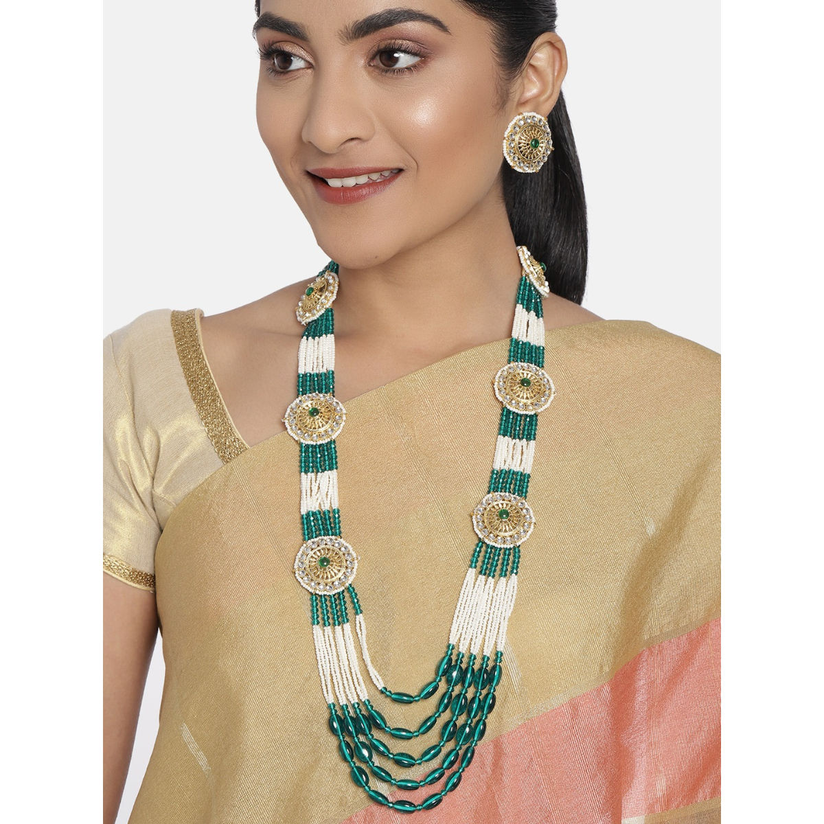 Buy Zaveri Pearls Green Beads & Pearls Multistrand Wedding Collection ...