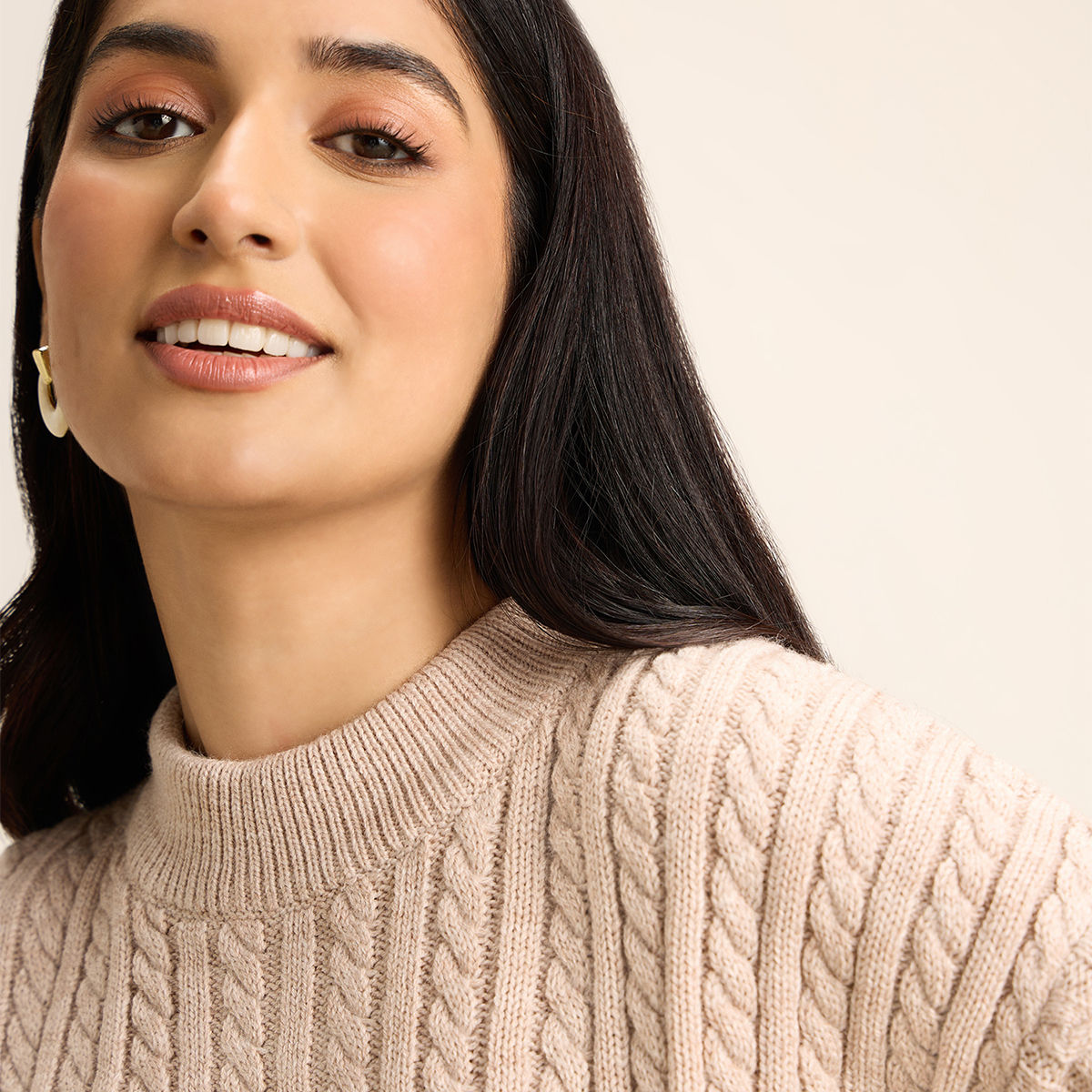 Buy Twenty Dresses by Nykaa Fashion Beige Solid High Neck Sweater Online