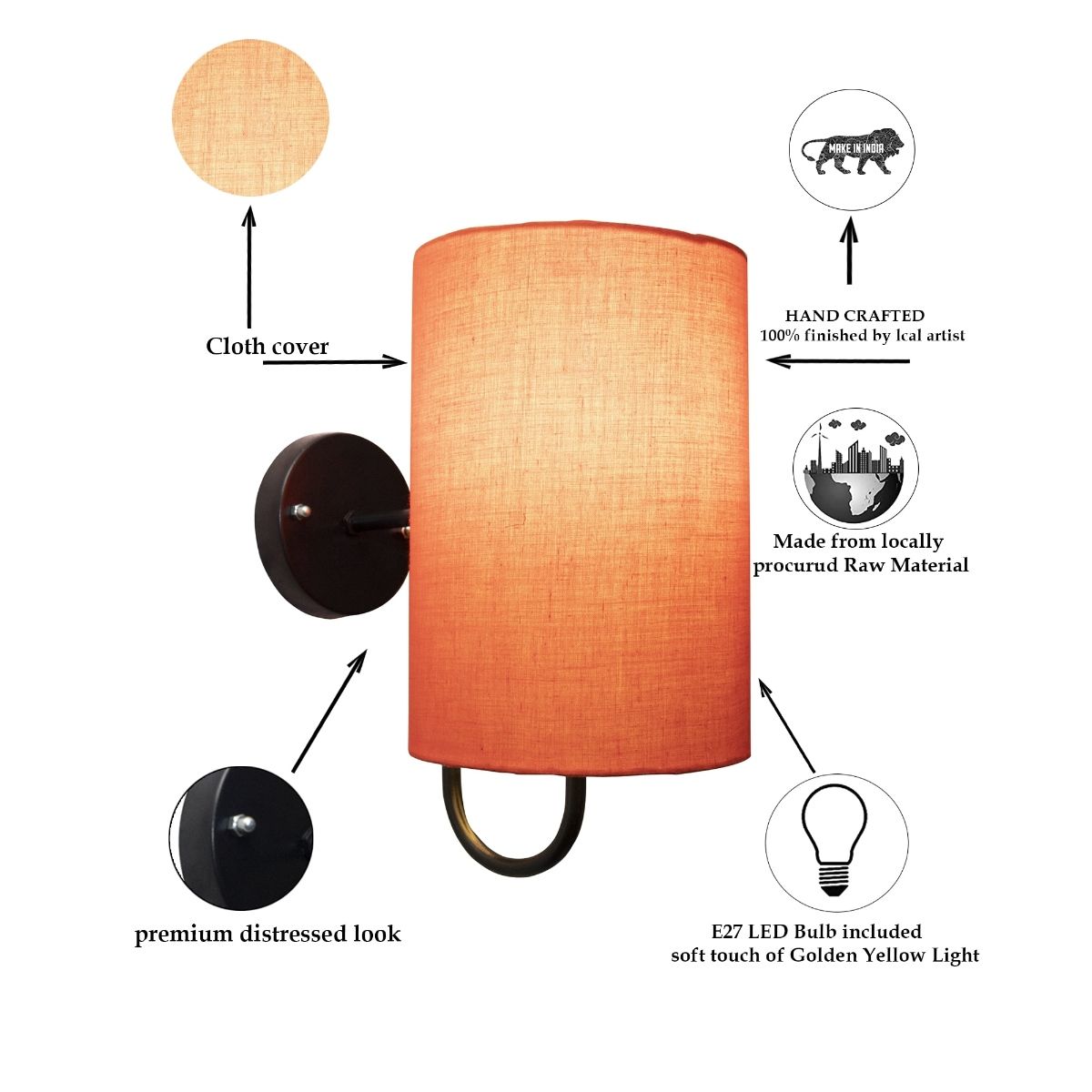Buy Homesake Wall Metal Gooseneck Orange Cylinder Shade Online