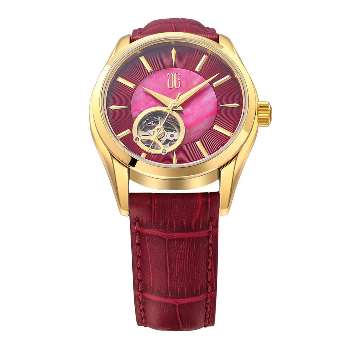 Buy Aries Gold Goldex Automatic 21 Jewels Red Round Dial Women's Watch ...