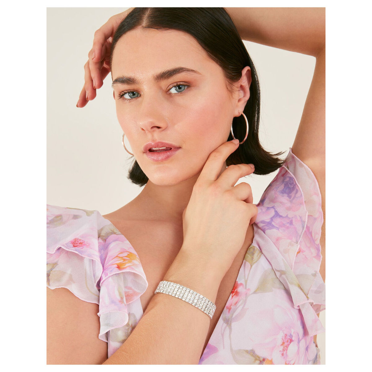 Buy Accessorize London Women's Silver Wide Crystal Cupchain Stretch ...