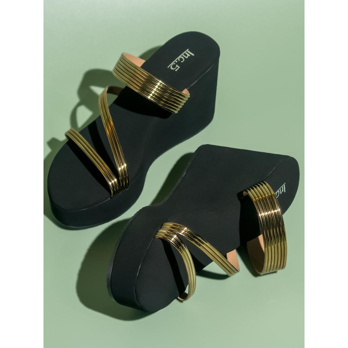 Buy Inc.5 Women Gold Solid Party Wedges Online