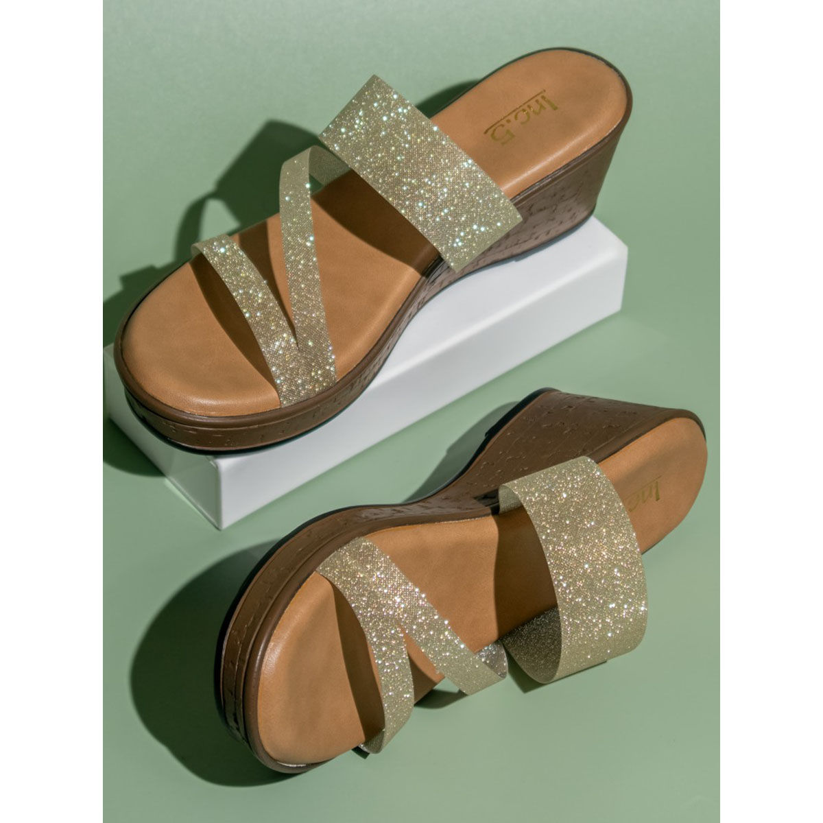 Buy Inc.5 Women Gold Glittery Party Wedges Online