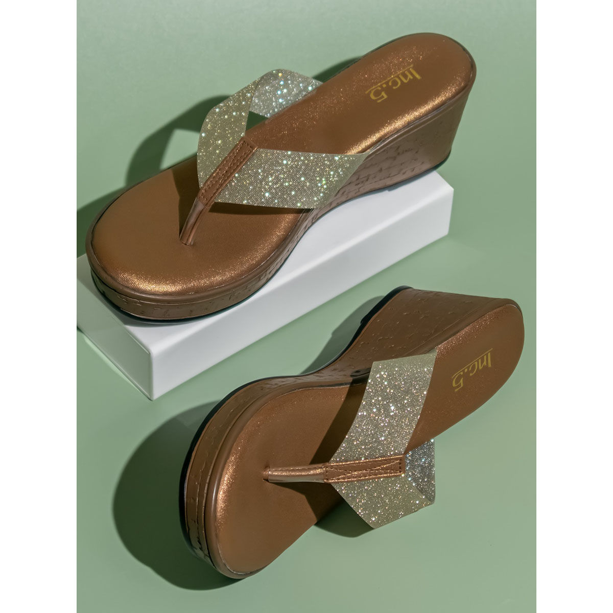 Buy Inc.5 Women Gold Round Toe Party Wedges Online