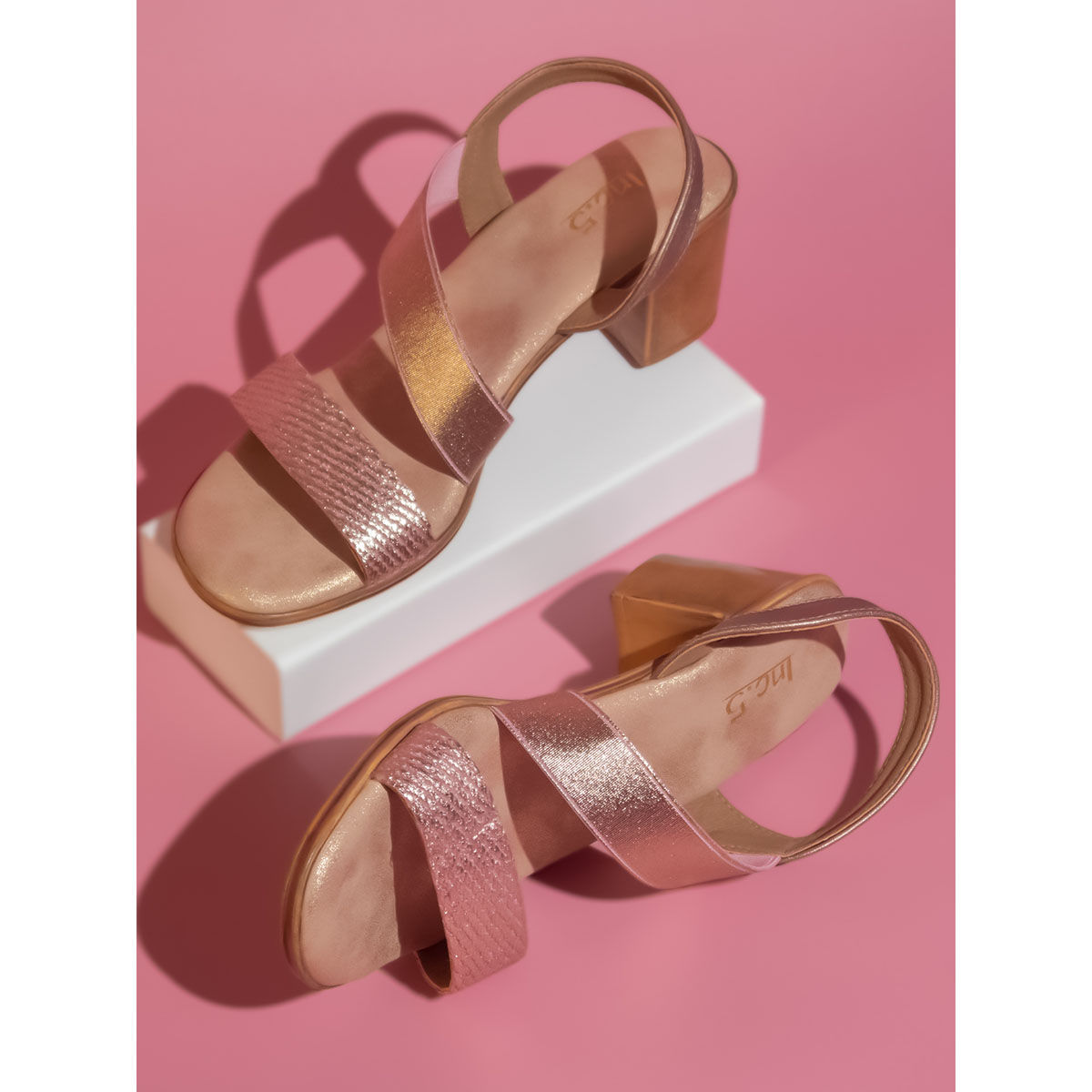 Buy Inc.5 Women Gold Round Toe Block Heeled Sandals Online