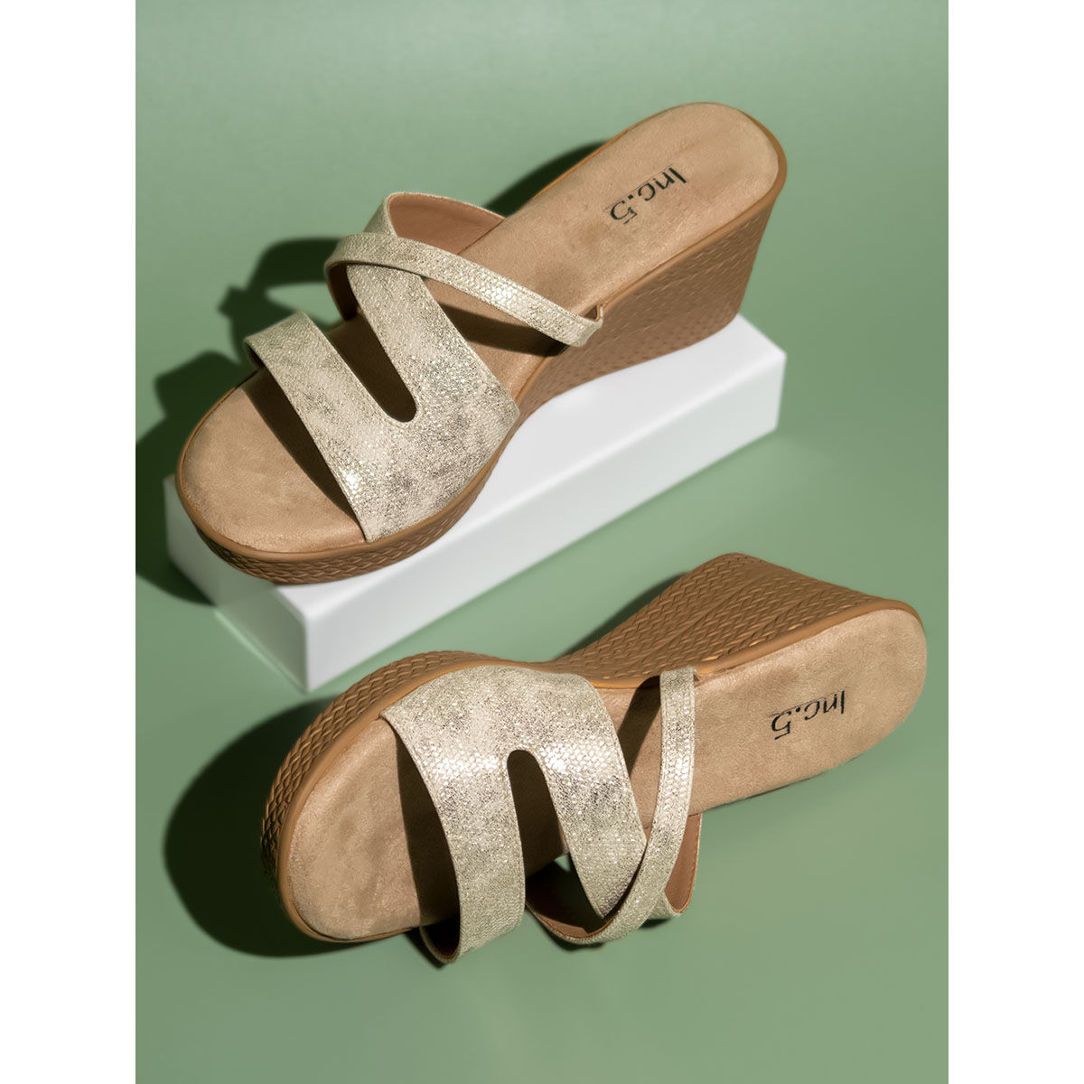 Buy Inc.5 Textured Women Gold Party Wedges Online