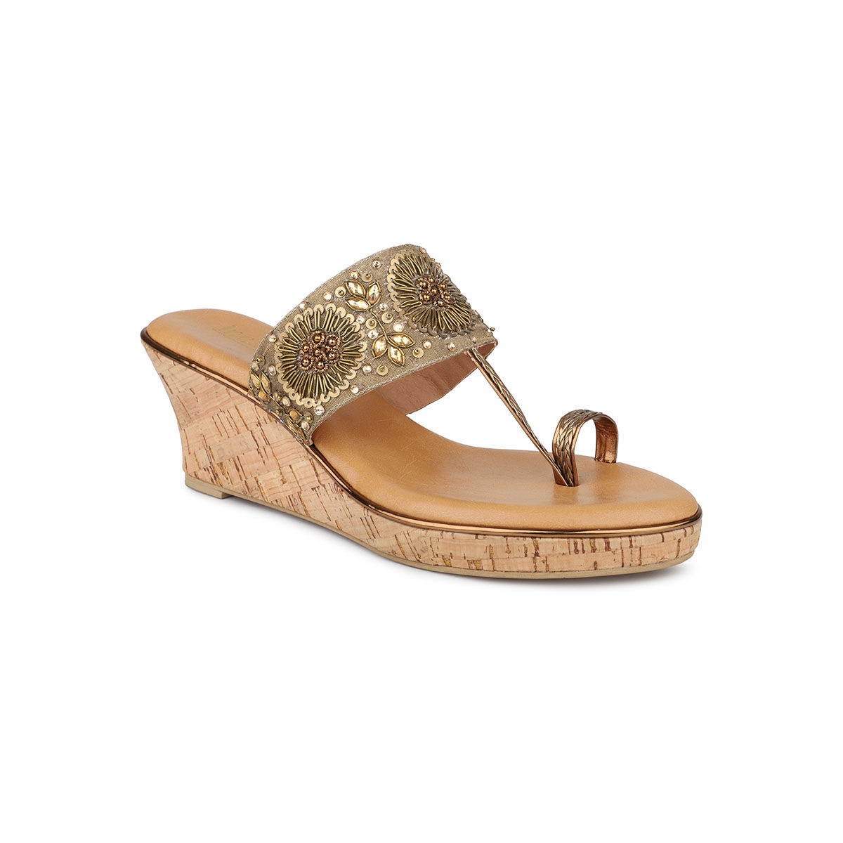 Buy Inc.5 Embellished One Toe Gold Party Wedges Online