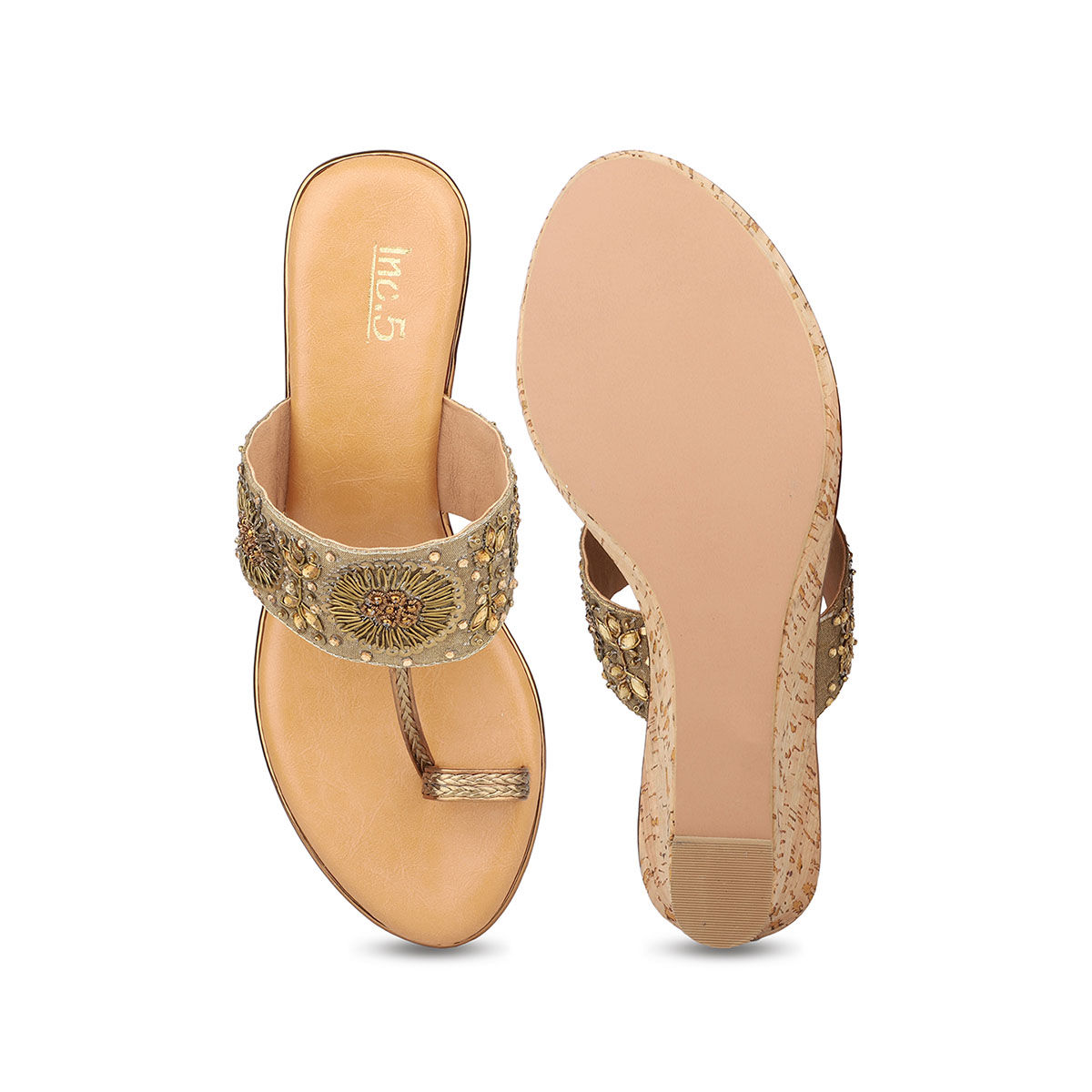 Buy Inc.5 Embellished One Toe Gold Party Wedges Online