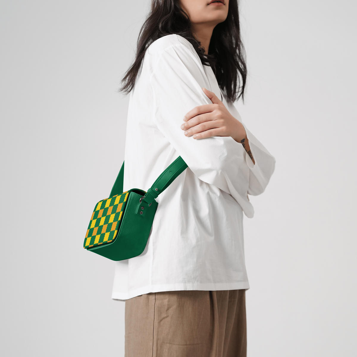 Buy DailyObjects Multi Green Checkerboard Sol Box Shoulder Bag Online