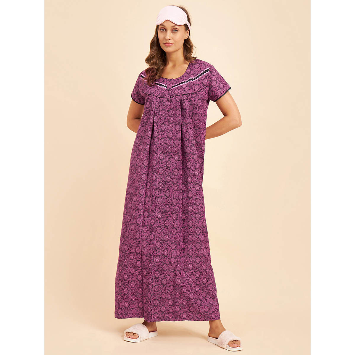 Buy Sweet Dreams Women Printed Half Sleeves Maxi Night Dress Online