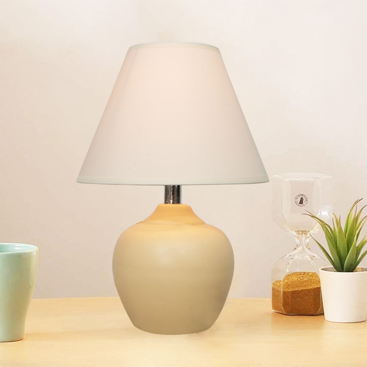 Buy Homesake Modern Small Ceramic Table Lamp, Beige Online
