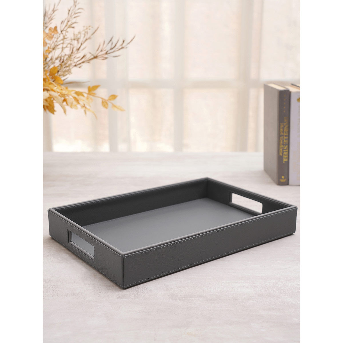 Buy Pure Home + Living Rectangular Grey Pelle Serving Tray Online