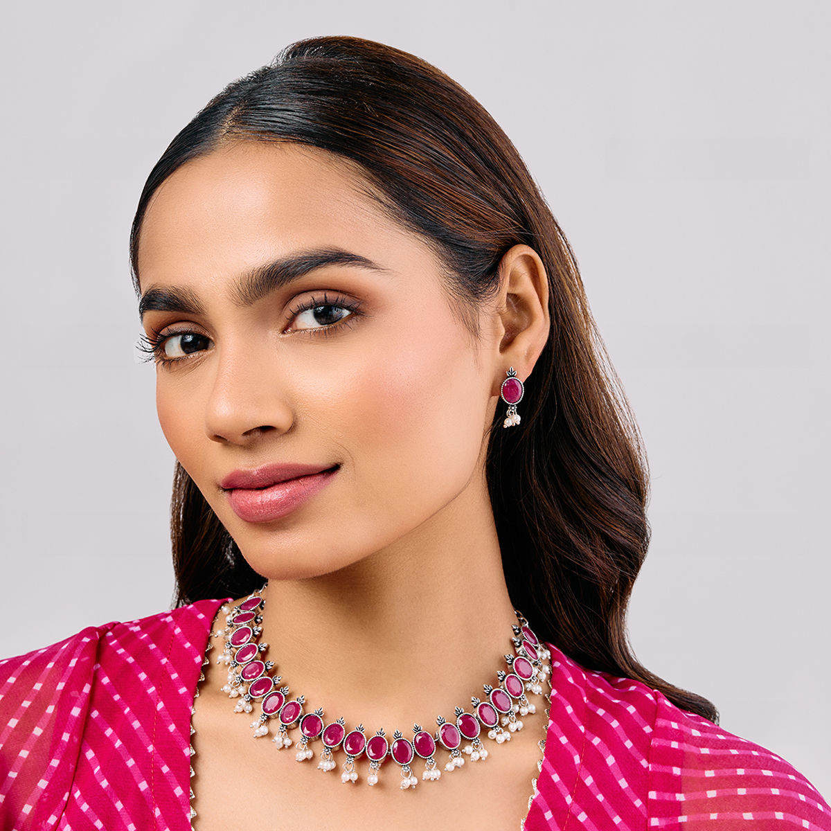 Buy Azai by Nykaa Fashion Red Stone Studded Oxidised Jewellery Set of 2 Online