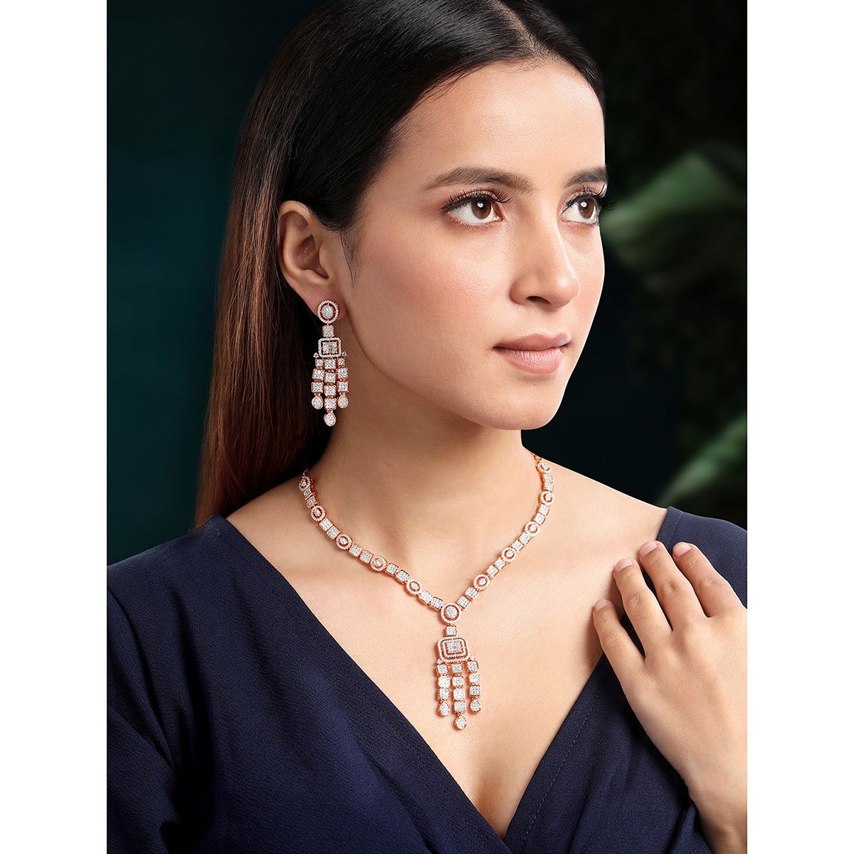 Buy Peora Rose Gold Plated Cz Studded Western Jewellery Set For Women Online
