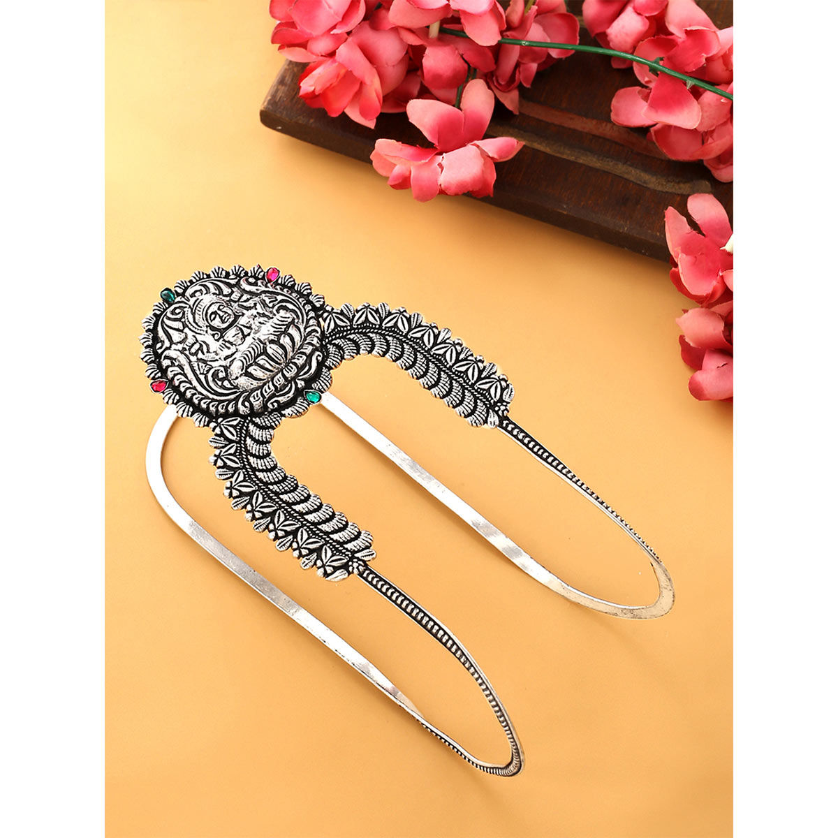 Buy Yellow Chimes Silver Oxidised Kolhapuri Armlets for Women Online