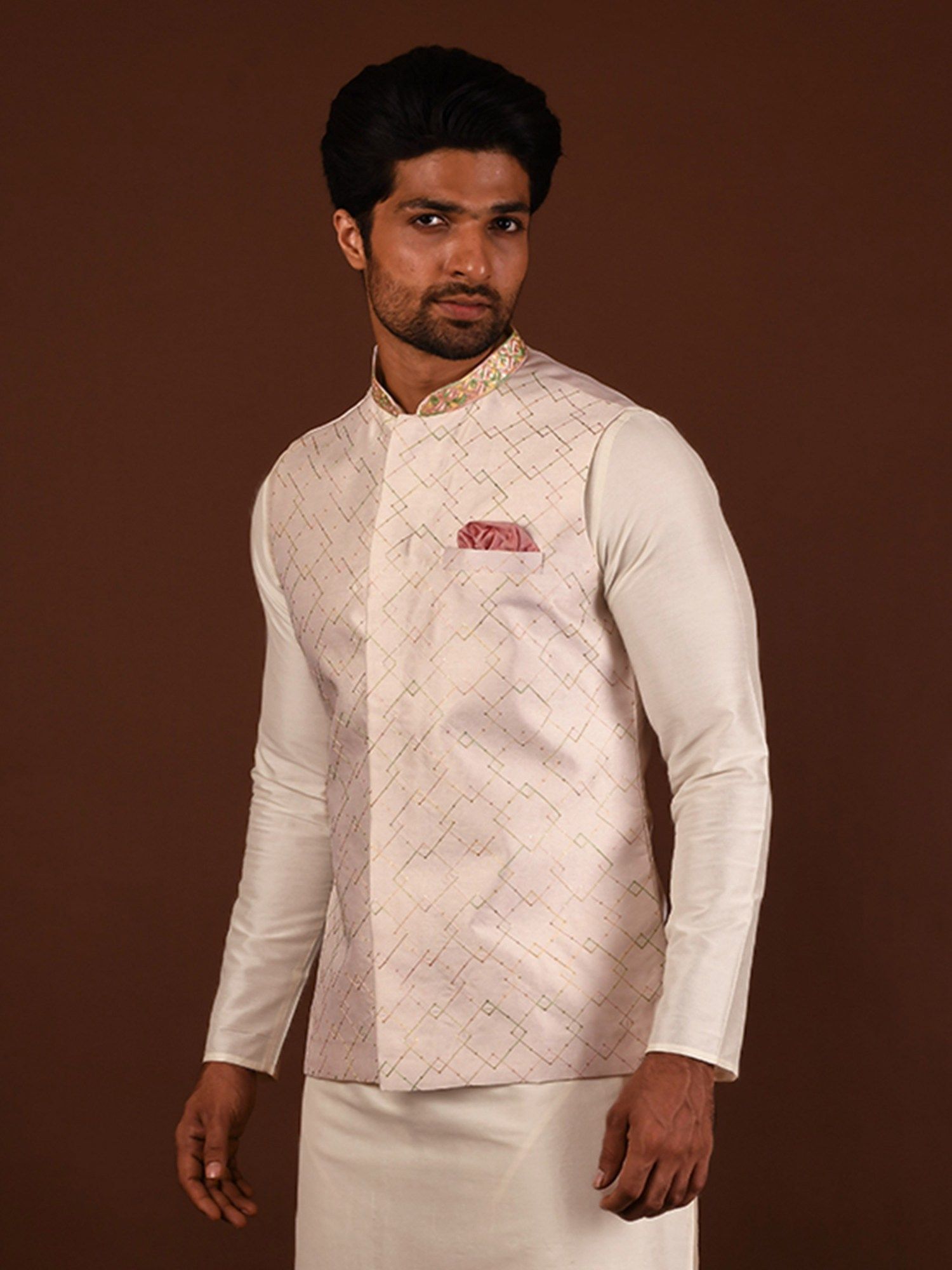 Buy KISAH Men White Nehru Jacket Online