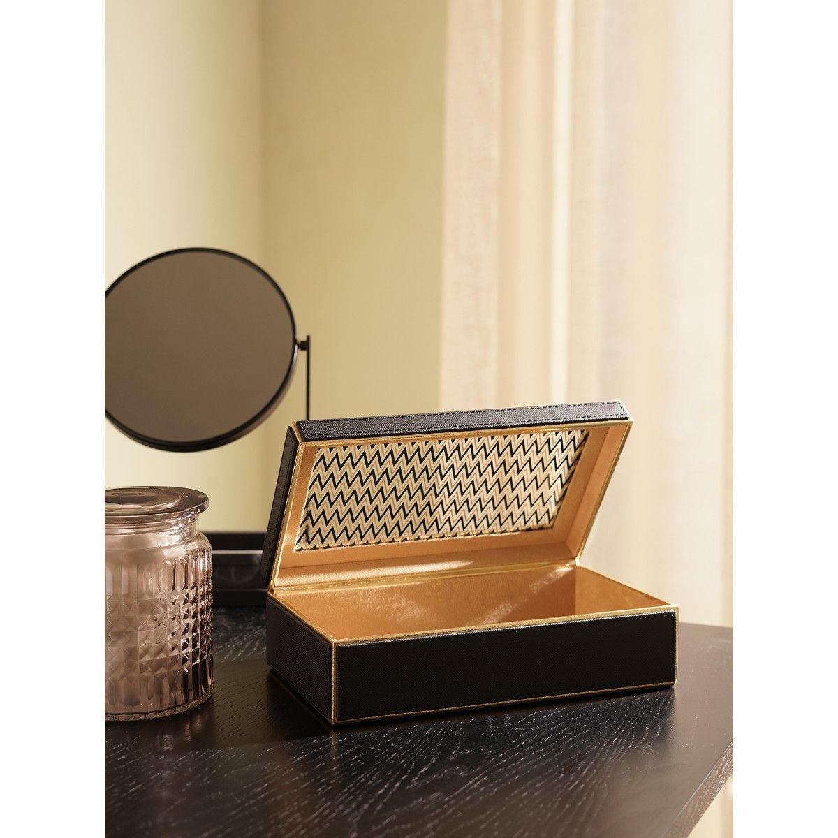 Buy Pure Home + Living Black Printed Glass Faux Leather Storage Box ...