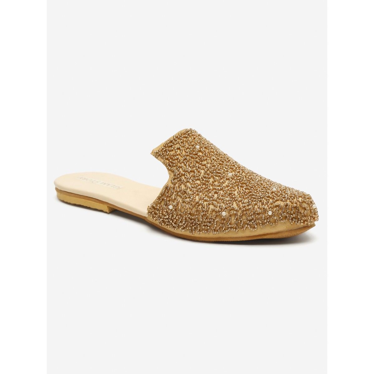 GLAM STORY Ethnic Embellished Mule For Women In Gold: Buy GLAM STORY ...