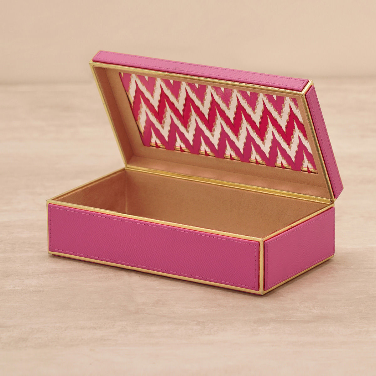Buy Pure Home + Living Pink Glass Printed Faux Leather Box with Lid Online