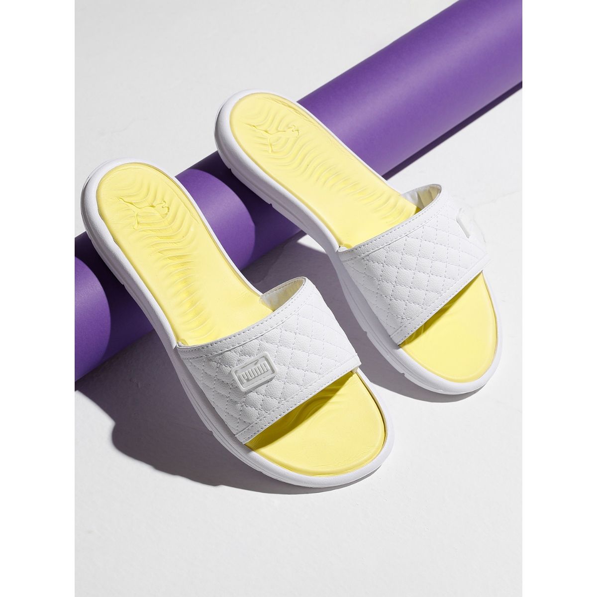 Buy Puma Quilt Womens White Yellow Sliders Online