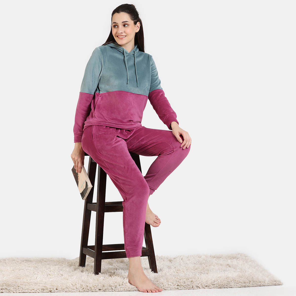 Buy Zivame Plush Velour Knit Poly Hoodie and Pyjama - Malaga (Set of 2 ...