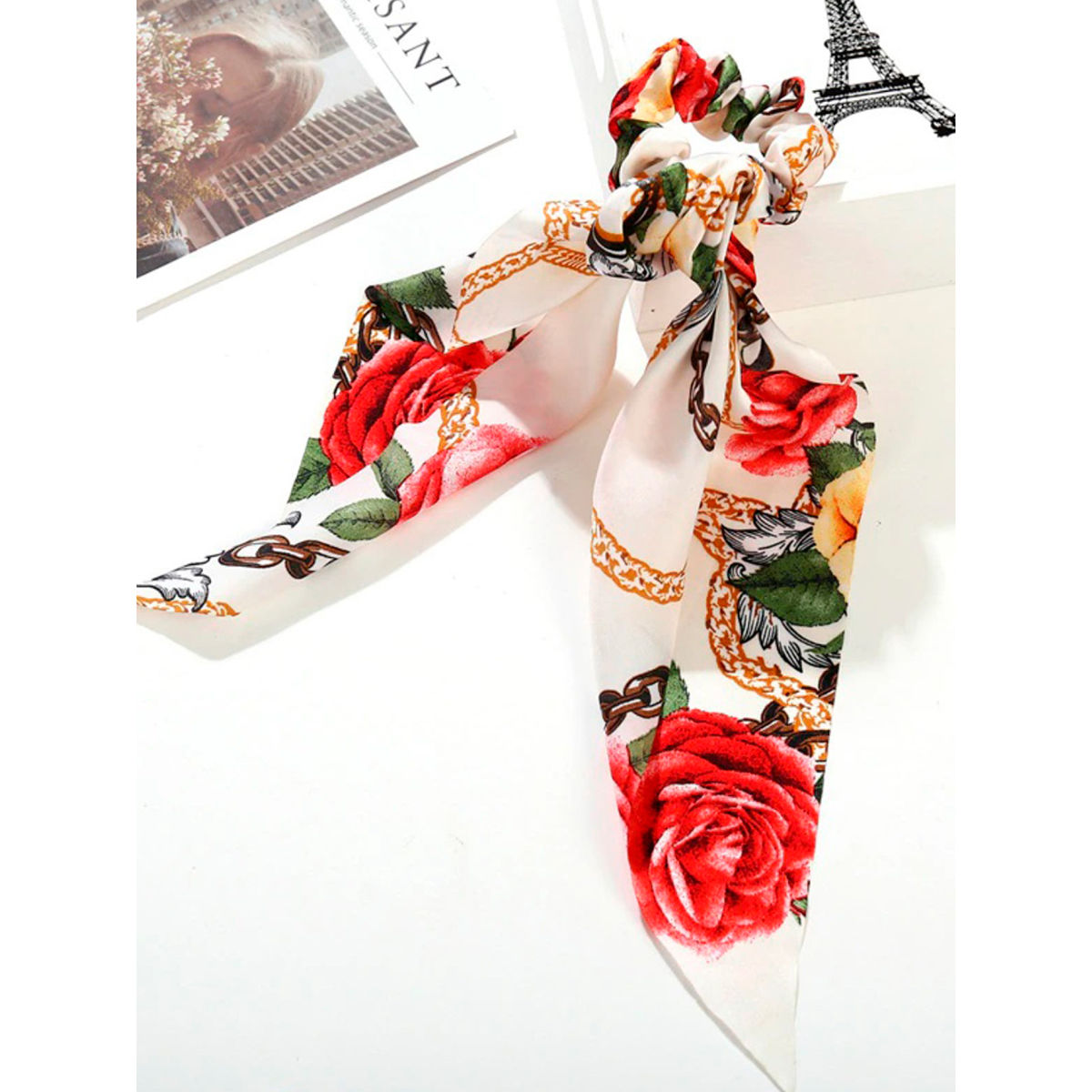 OOMPH White & Red Satin Scraf Scrunchy RubberBand Hair Tie: Buy OOMPH ...