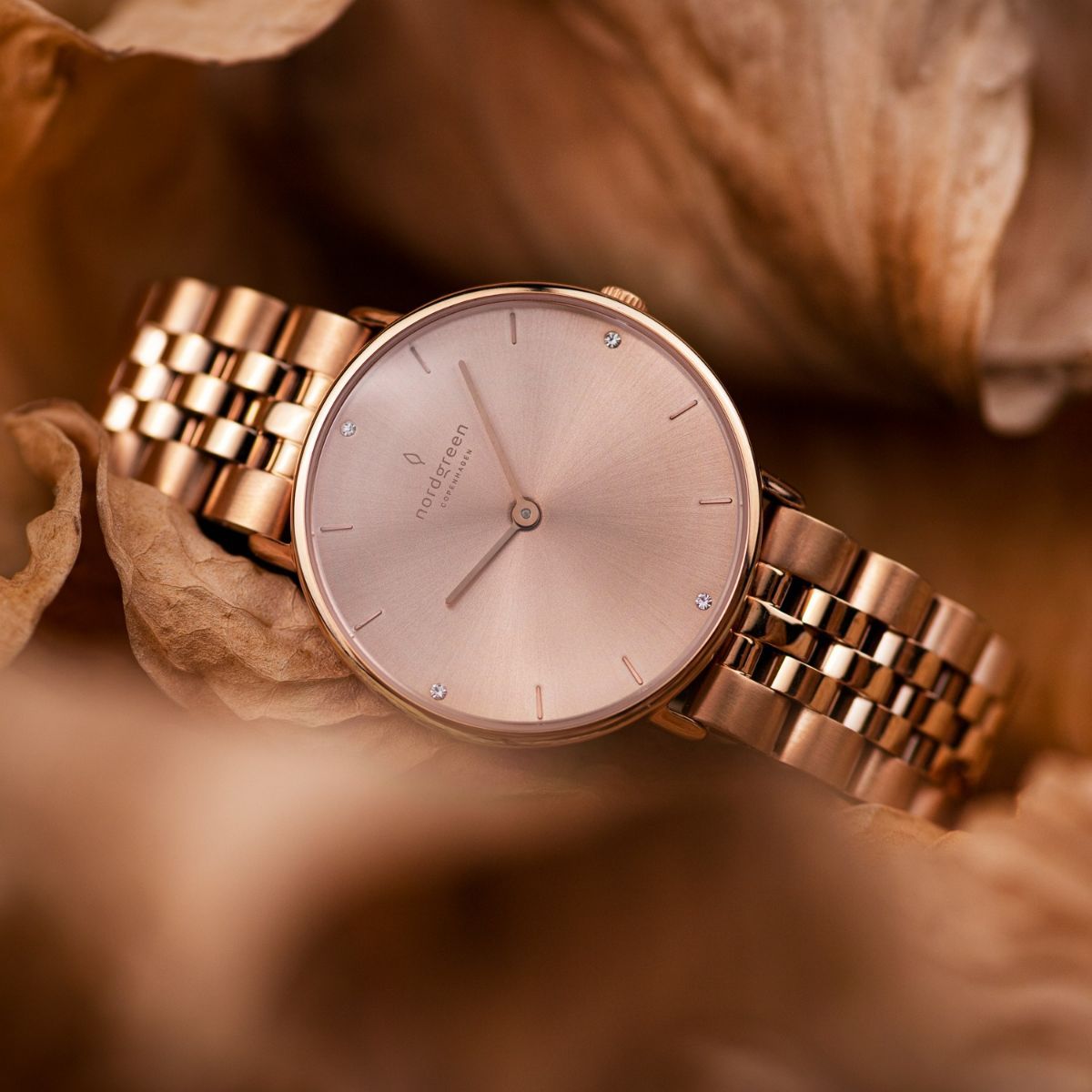 Buy Nordgreen Native 32mm Rose Gold Crystal Sunray Dial with 5 Link ...